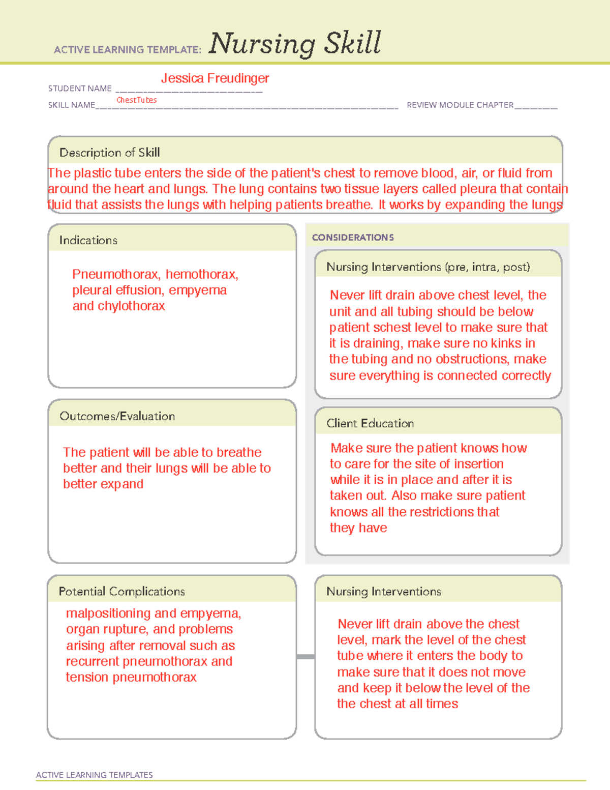 ATI Nursing Skills: Chest Tubes Active Learning Template - Studocu