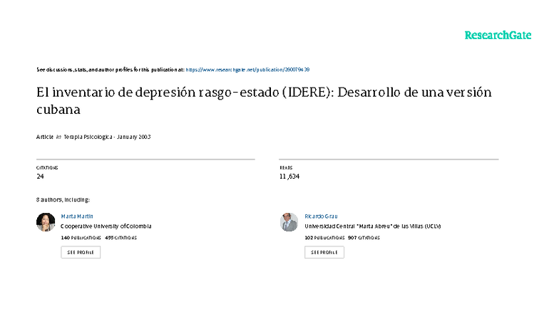 El Inventario de Depresión (IDERE): Desarrollo de su Versión Cubana ...