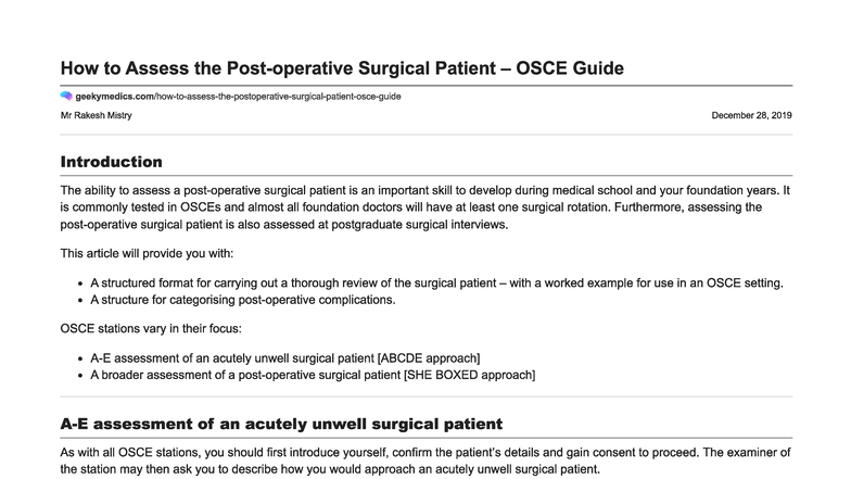 OSCE Guide: Assessing the Surgical Patient - Mr. Rakesh Mistry - Studocu