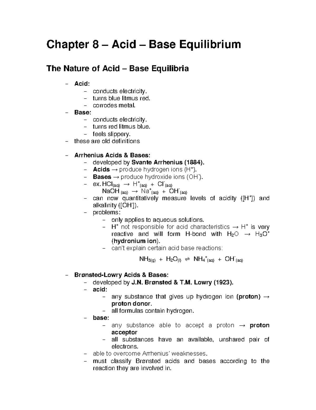 217724662-chemistry-notes - Chapter 8 – Acid – Base Equilibrium The ...