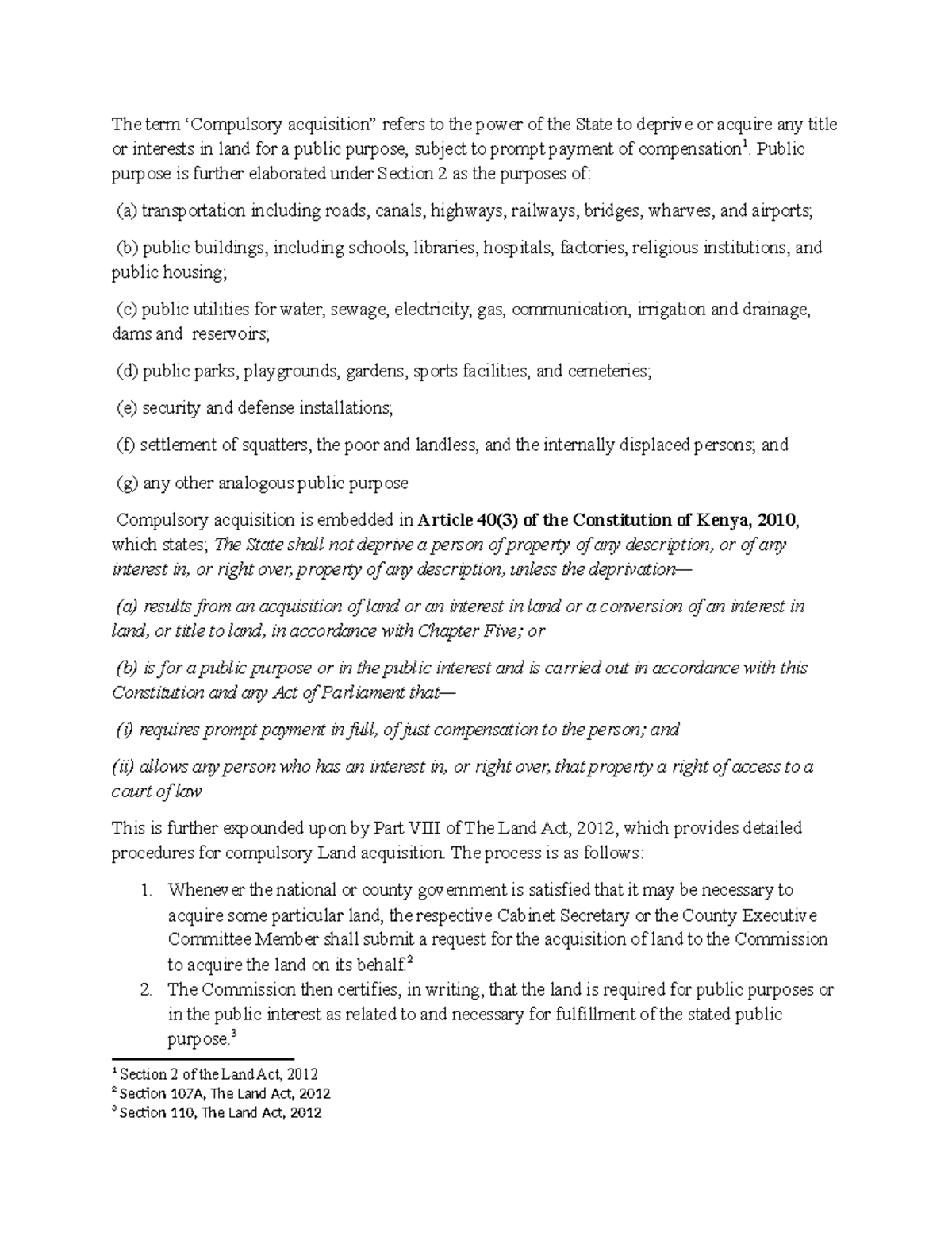 Compulsory Acquisition of Land: Legal Framework & Procedures - Studocu