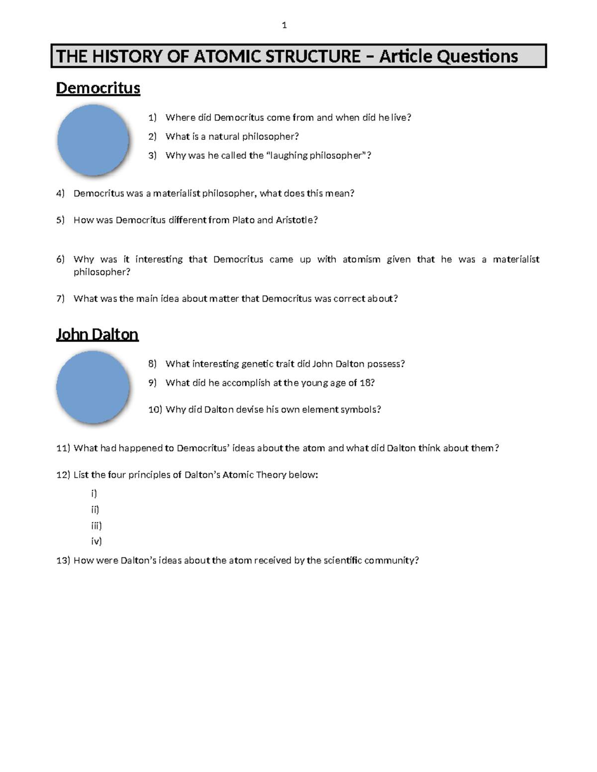 REQ 2.1R The History of Atomic Structure - Article Questions (1) - 1 ...