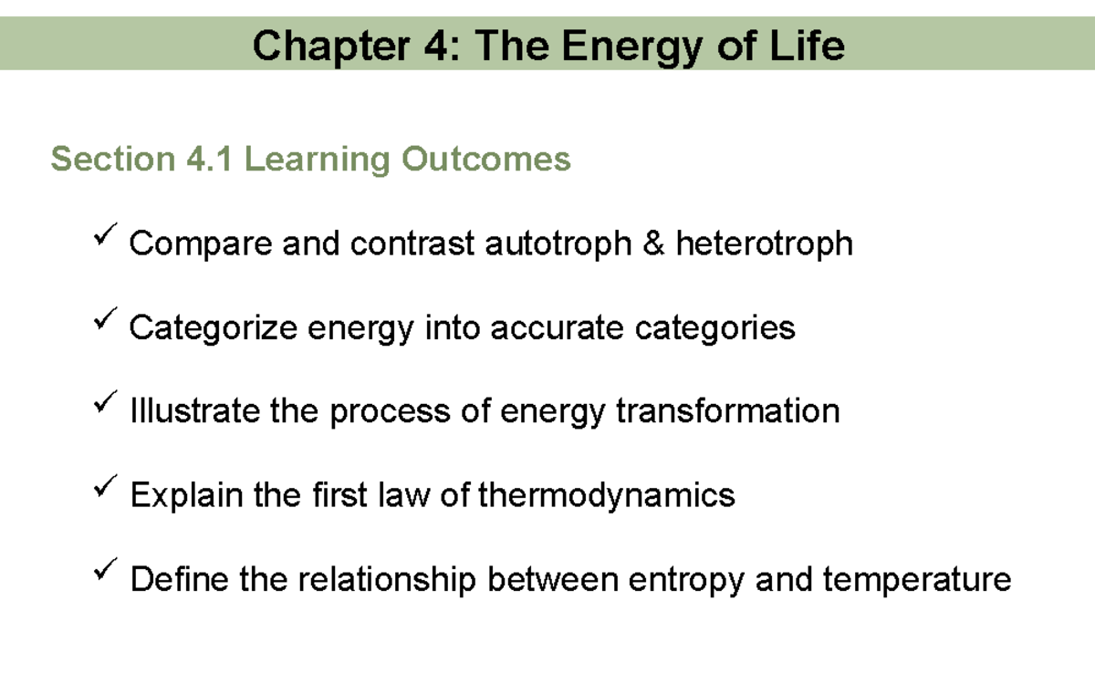 Chapter 4 Lecture: The Energy of Life (4E) - Key Concepts & Outcomes ...