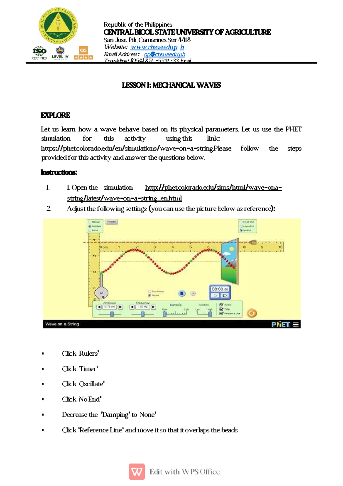 CBSA 101: Lesson 1 - Mechanical Waves Activity Sheet - Studocu