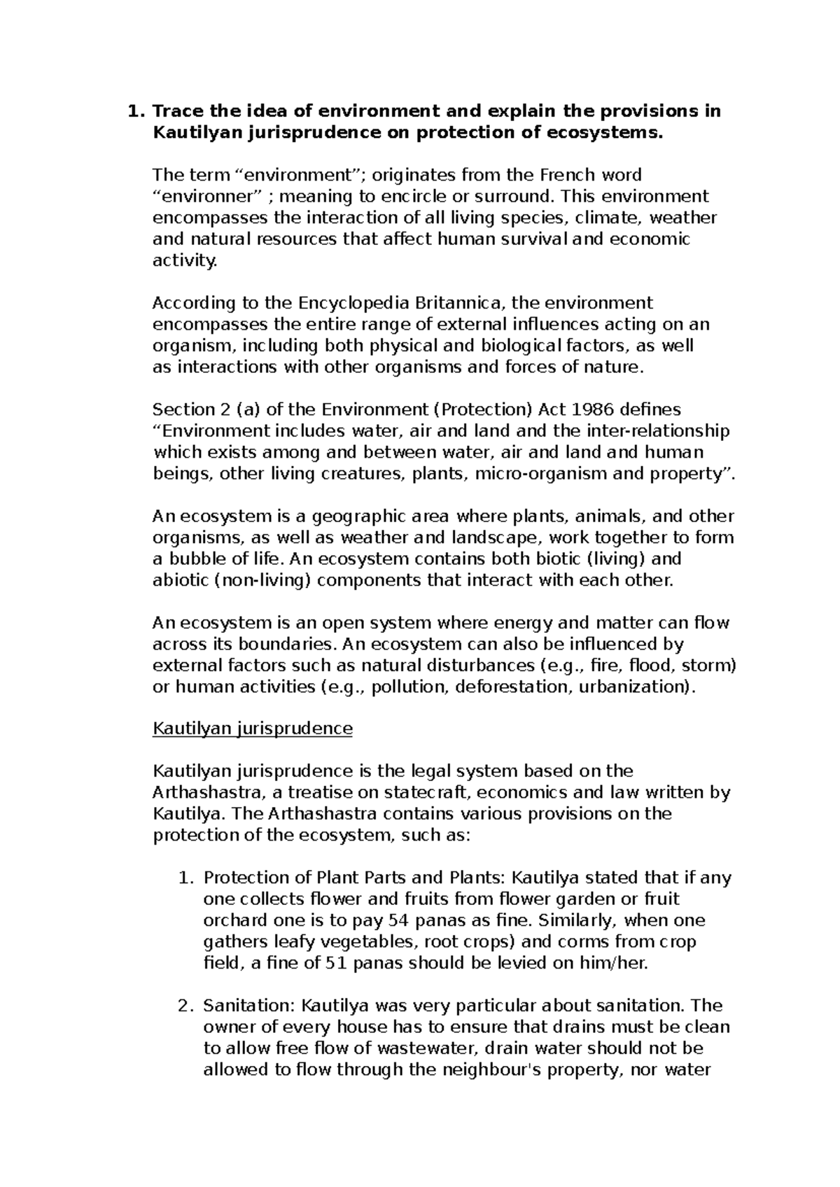 Environmental Law - Key Questions on Unit 1: Ecosystems & Pollution ...