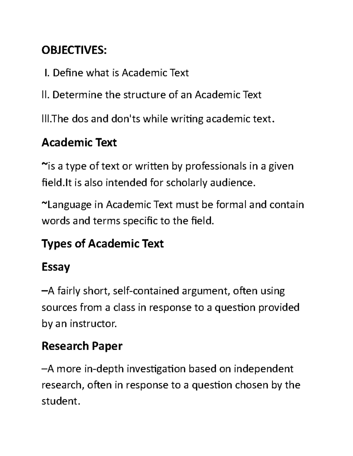 Efapp - nothing - OBJECTIVES: I. Define what is Academic Text ll ...