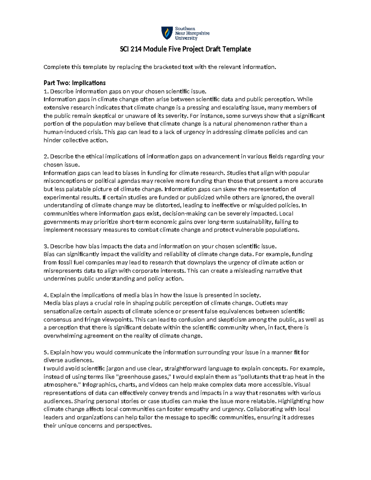 SCI 214 Module Five Project Draft: Addressing Climate Change Issues ...