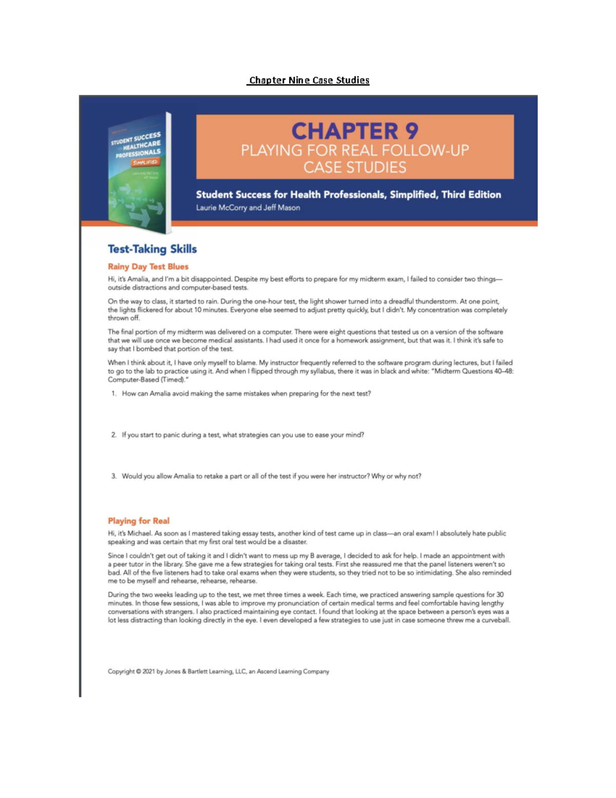 Chapter 9 - hw assignment - Chapter Nine Case Studies Chapter Nine Case ...