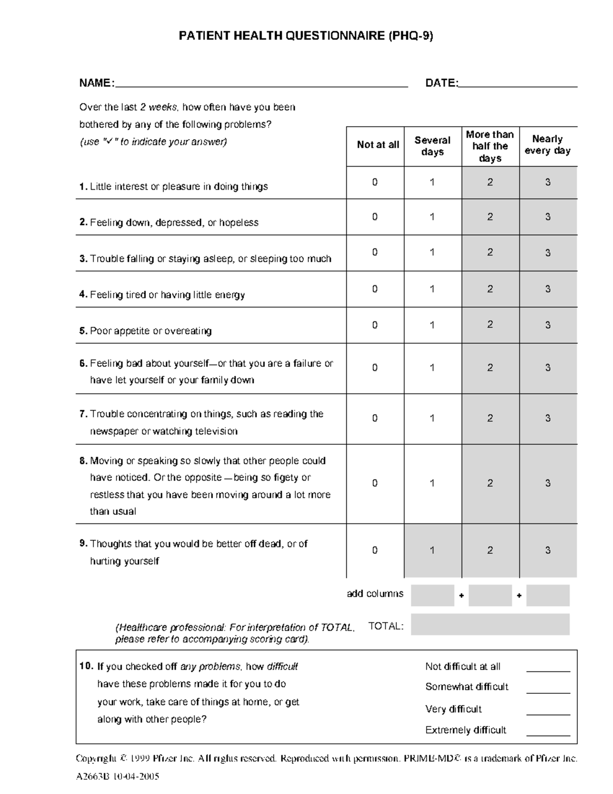 PHQ-9 Patient Health Questionnaire for Depression Assessment - Studocu