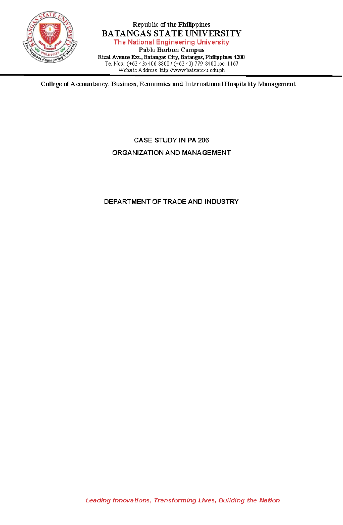 PA 206 Case Study: Enhancing Competitiveness of DTI in the Philippines ...