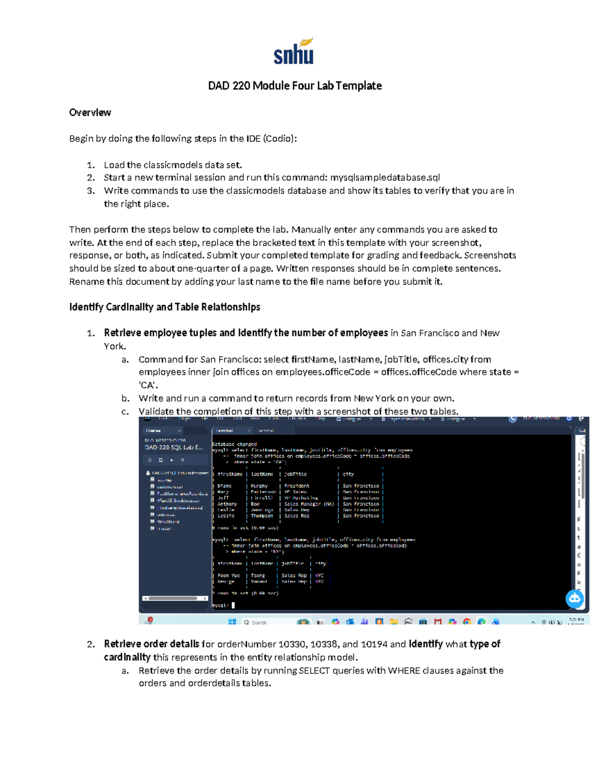 DAD 220 Module Four Lab: Cardinality & Table Relationships Analysis ...