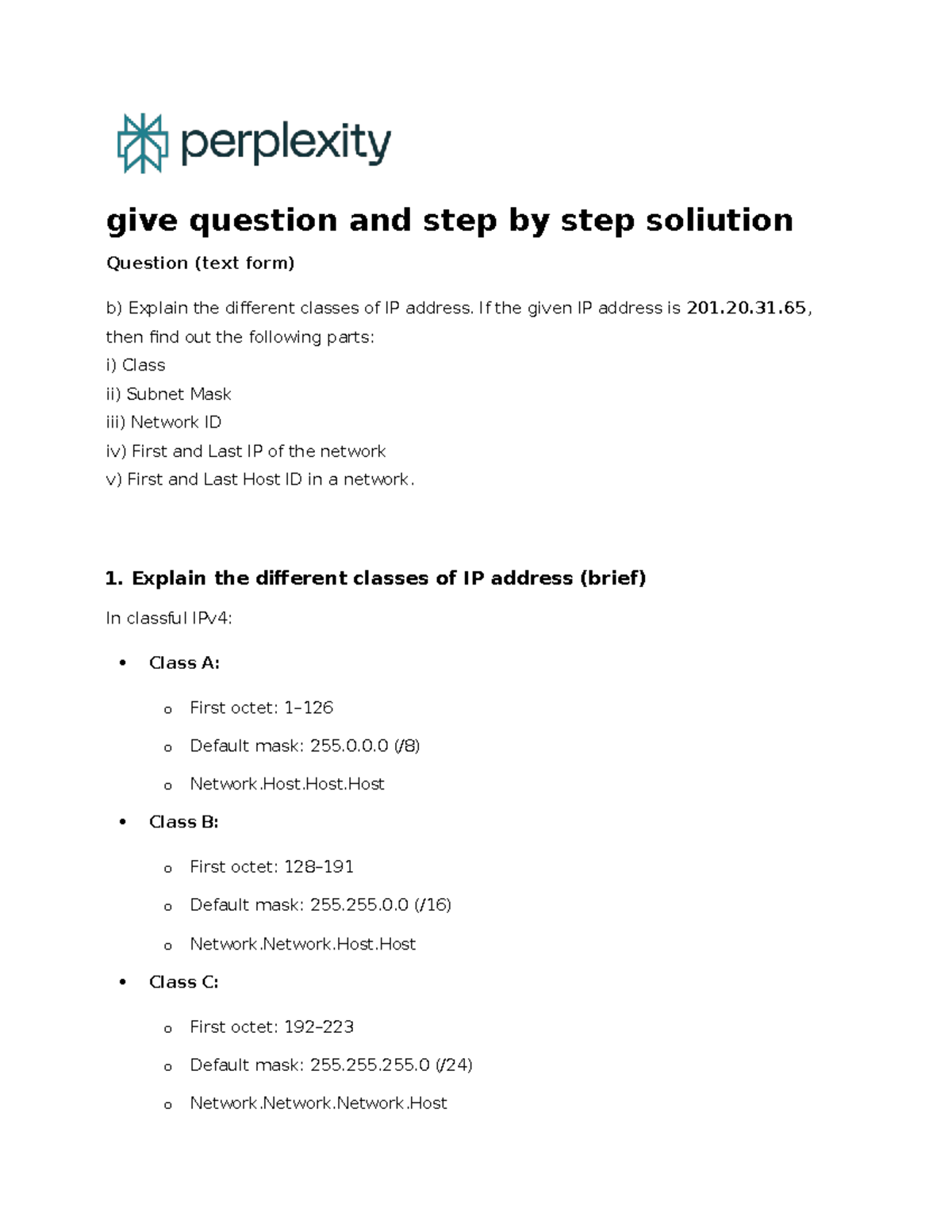 IP Address Classes Explained: Step-by-Step Solution for 201.20.31.65 ...