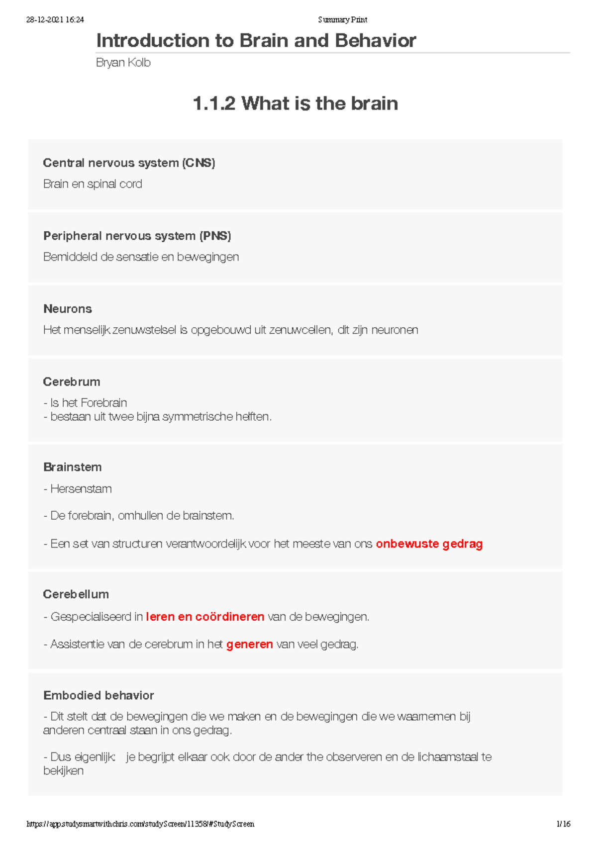 Lecture 1 - Intro to Brain and Behavior: Concepts and Functions ...