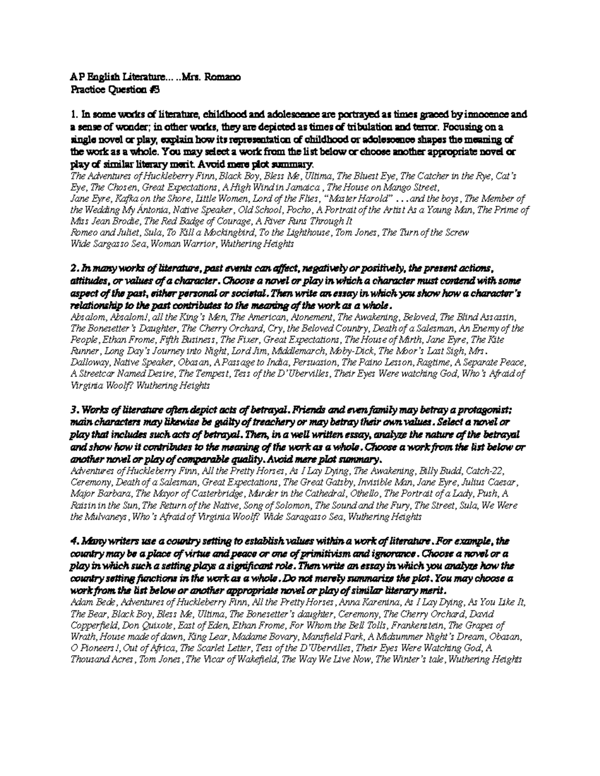 AP English Literature Practice Questions: Examples and Analysis - Studocu