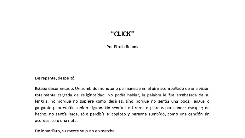 EL Click - Relato de Efraín Ramos: Consigna Escritores 2025 - Studocu