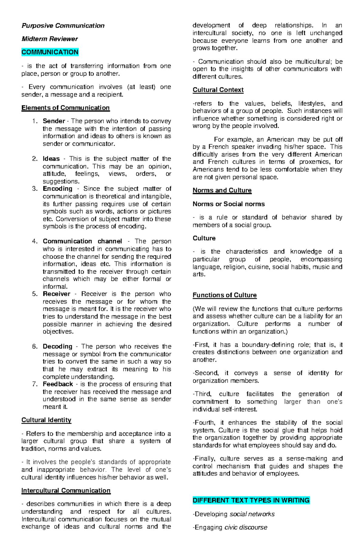 Midterm Reviewer for Purposive Communication (COMM 101) - Studocu