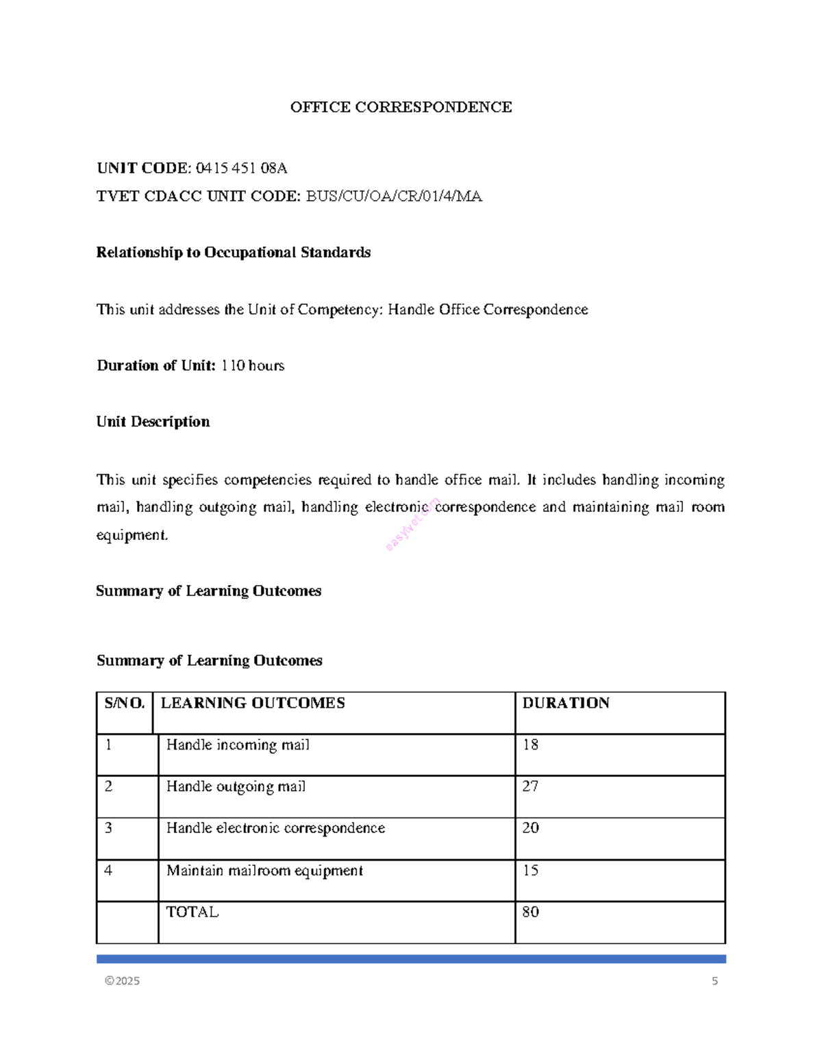 Office Correspondence Unit 0415 451 08A: Competency Overview - Studocu