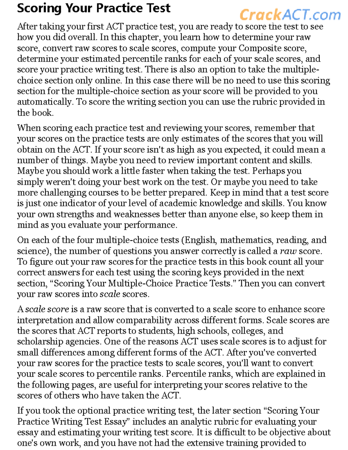 ACT Practice Test Scoring Guide 20MC6 - Overview and Answers - Studocu