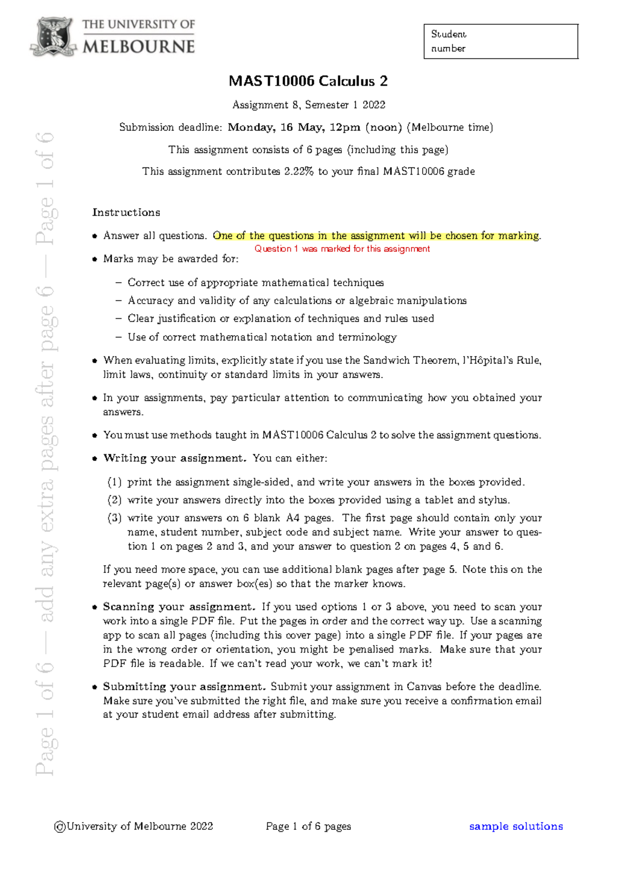 MAST10006 Assignment 8 2022s1 solutions - Page 1 of 6 — add any extra ...
