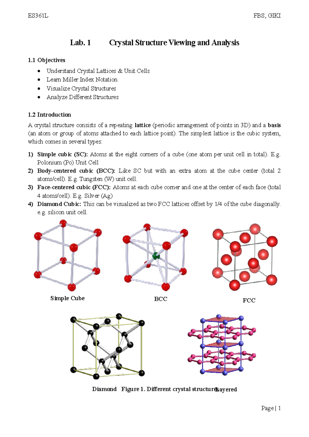 ES361L FBS, GIKI Lab Manual: Crystal Structure Analysis and ...