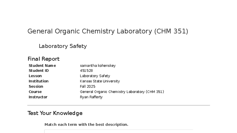 Laboratory Safety Final Report (CHM 351) - Fall 2025 - Studocu