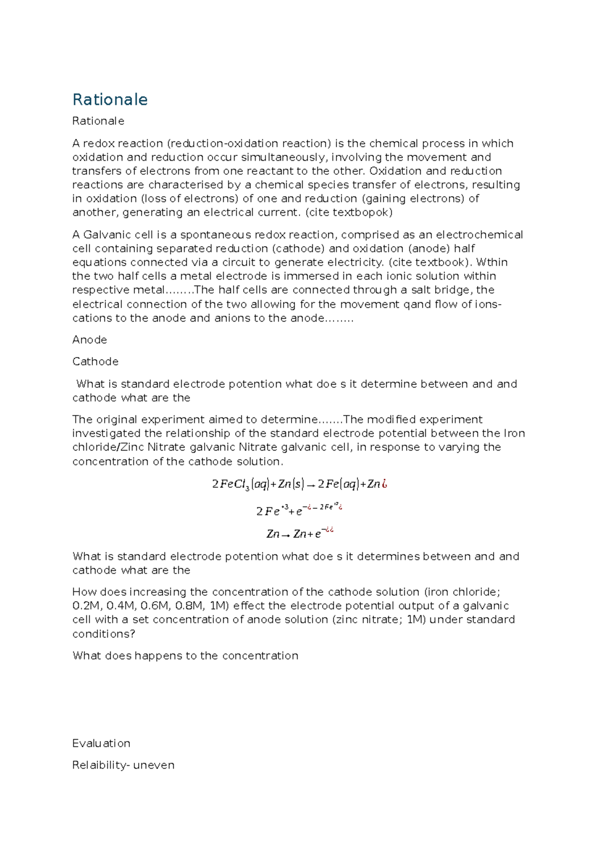 1A2 - Galvanic Cell Draft: Investigating Electrode Potential Variations ...