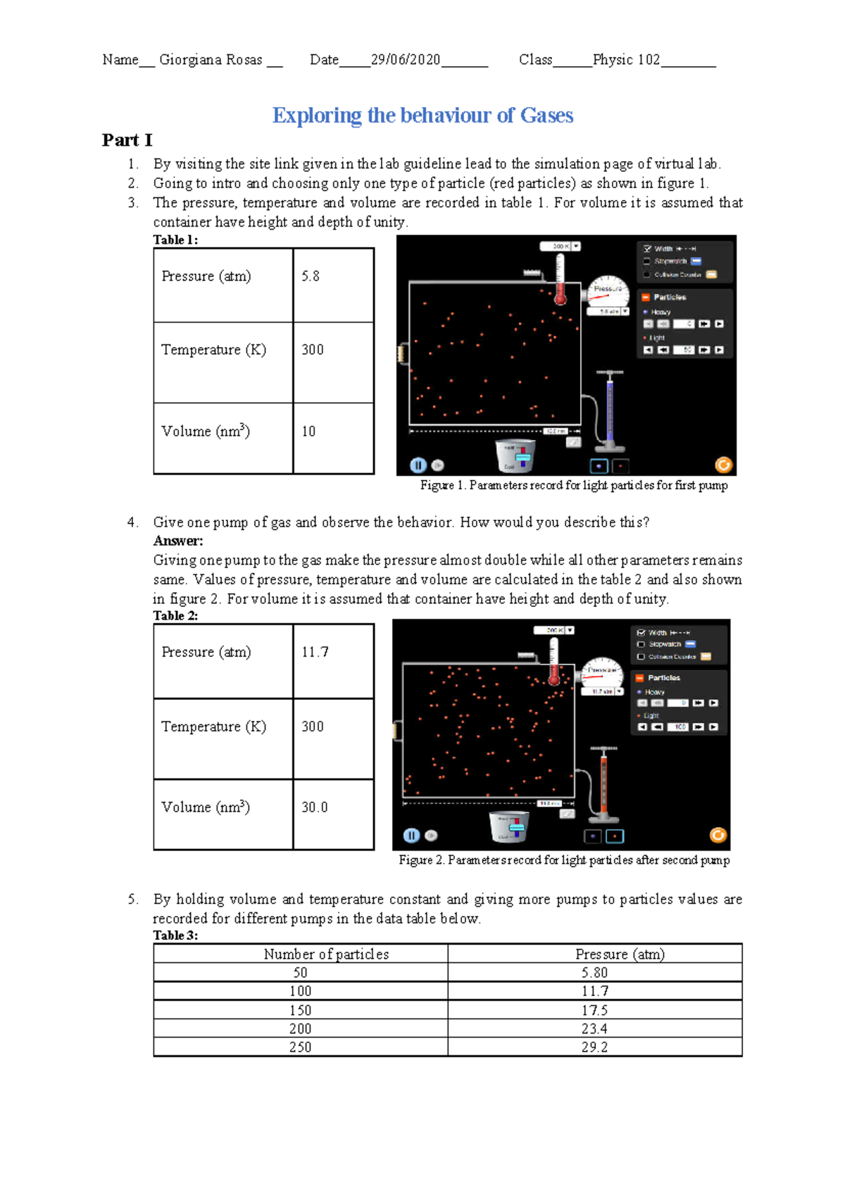 Lab 3a: Investigating Gas Behavior Through Simulation Experiments - Studocu