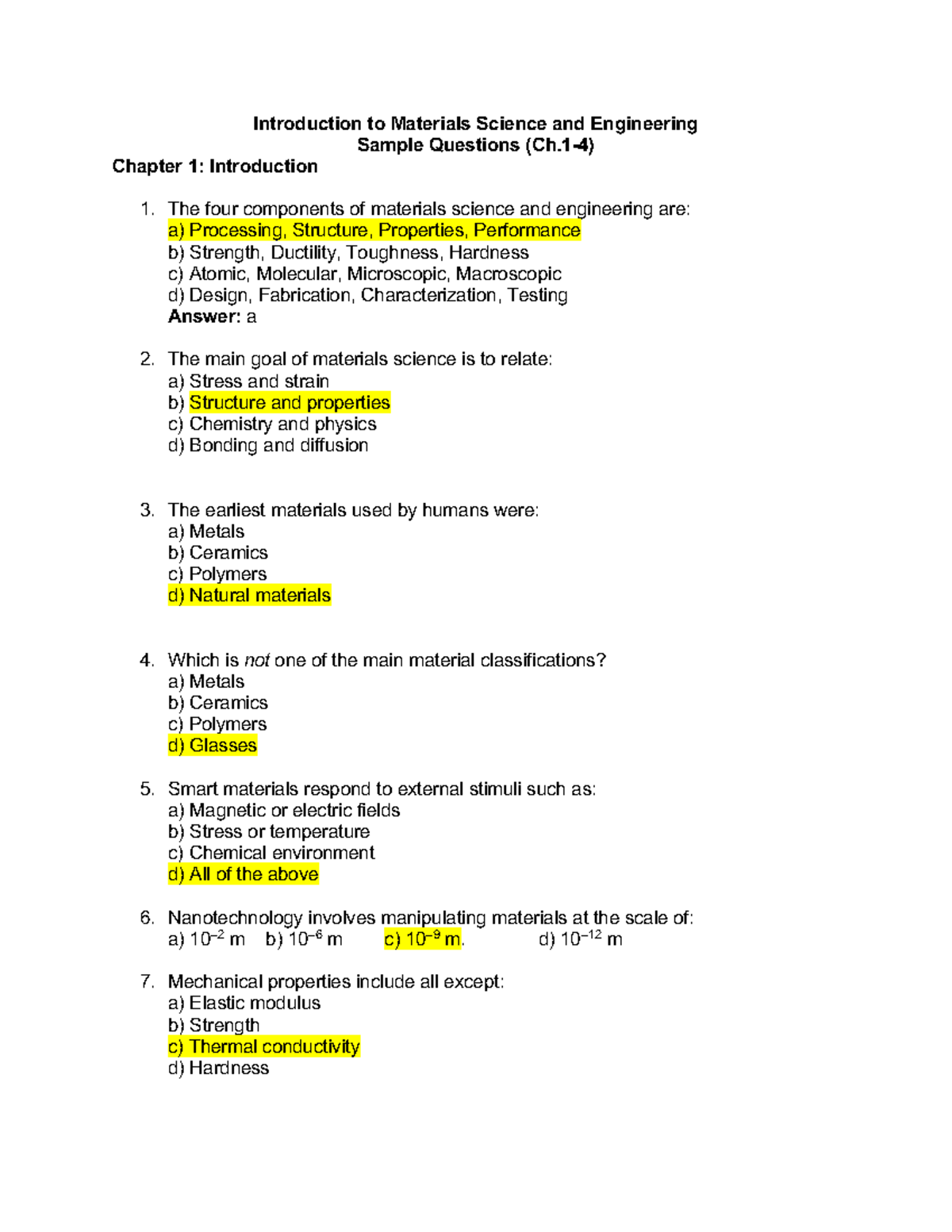 Sample Questions and Solutions for Materials Science & Eng. (Ch 1-4 ...