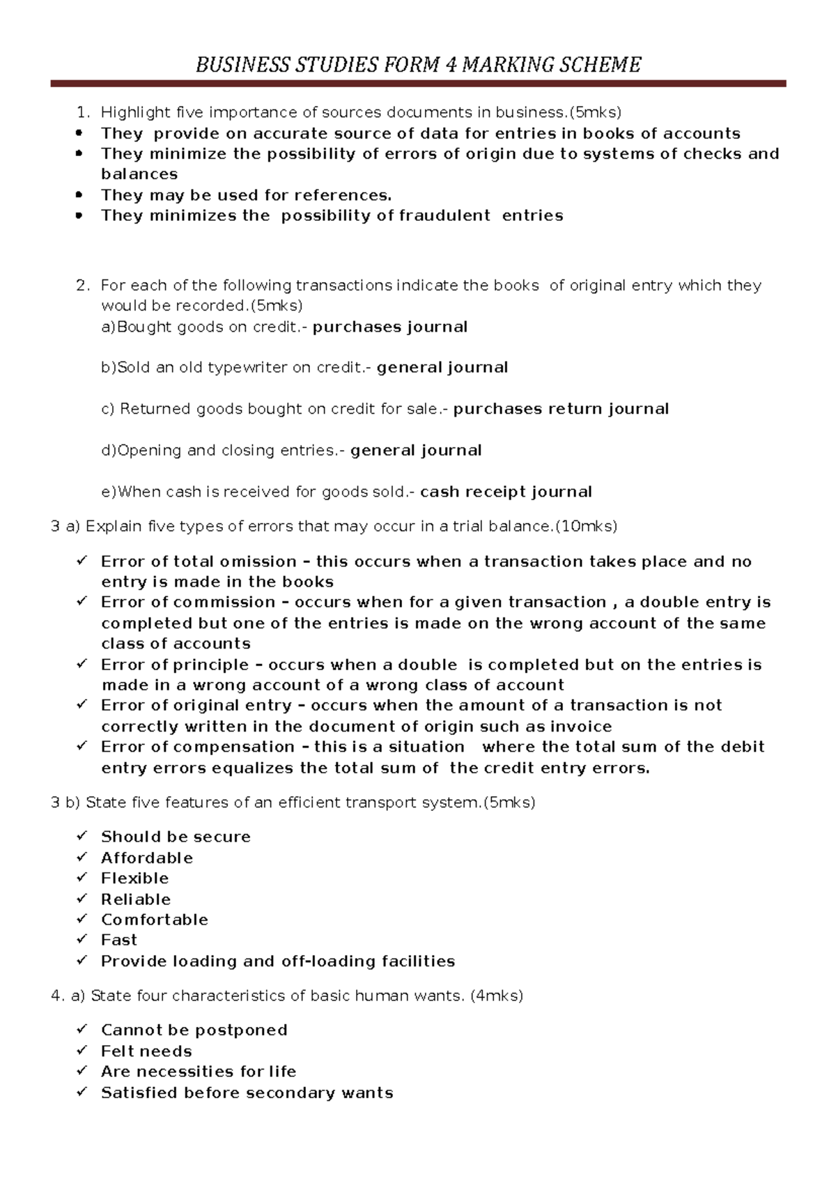 2021 T2 Business Studies FORM 4 MS 1 - BUSINESS STUDIES FORM 4 MARKING ...