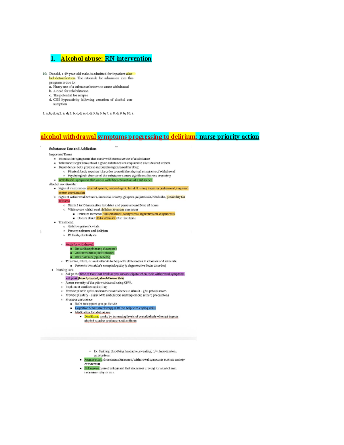Study Guide 2: RN Interventions for Substance Abuse & Mental Health ...