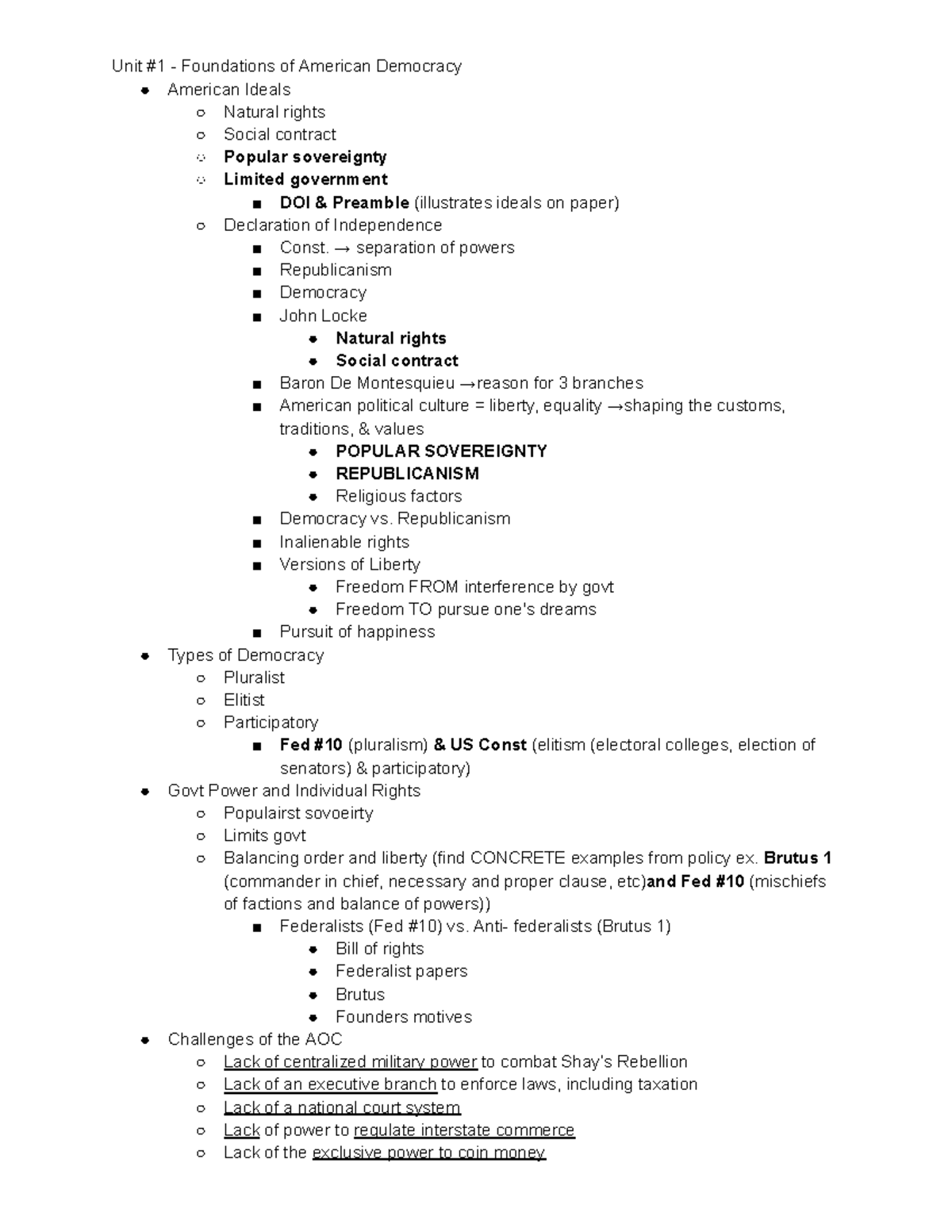 Govt Notes: Foundations of American Democracy (Unit #1) Overview - Unit ...