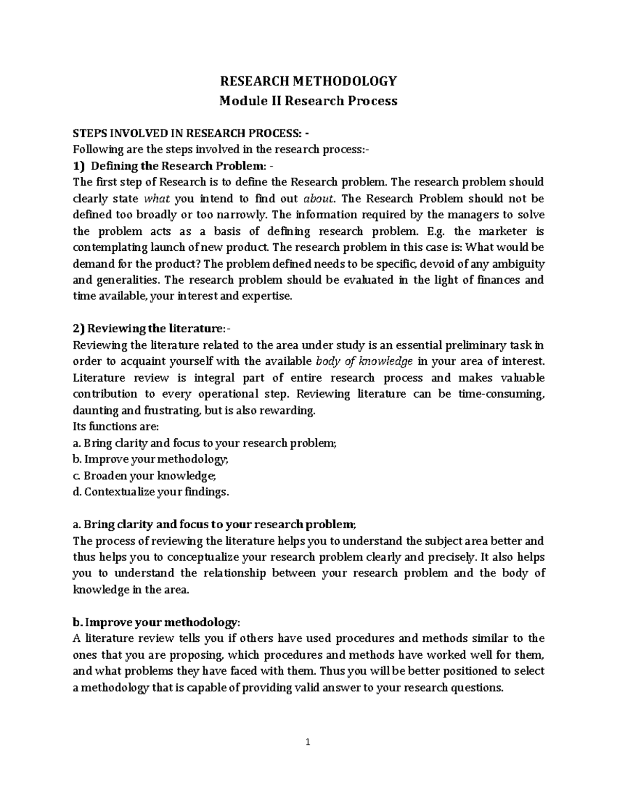 Module 2- Research Process - RESEARCH METHODOLOGY Module II Research Process STEPS INVOLVED IN ...