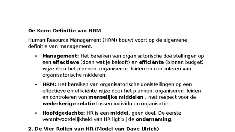 Hoofdstuk 1: HR Essentials en de Definitie van HRM - Studocu