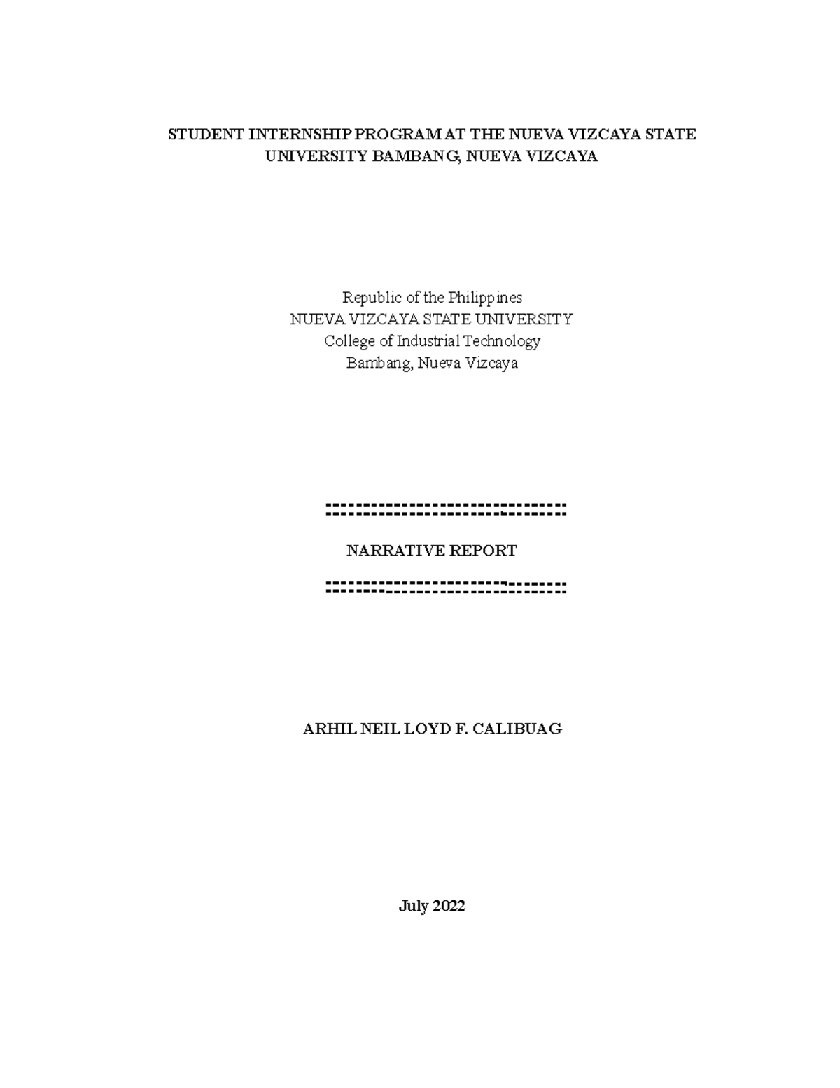 Narrative Report: Student Internship Program - BSIT, Nueva Vizcaya ...