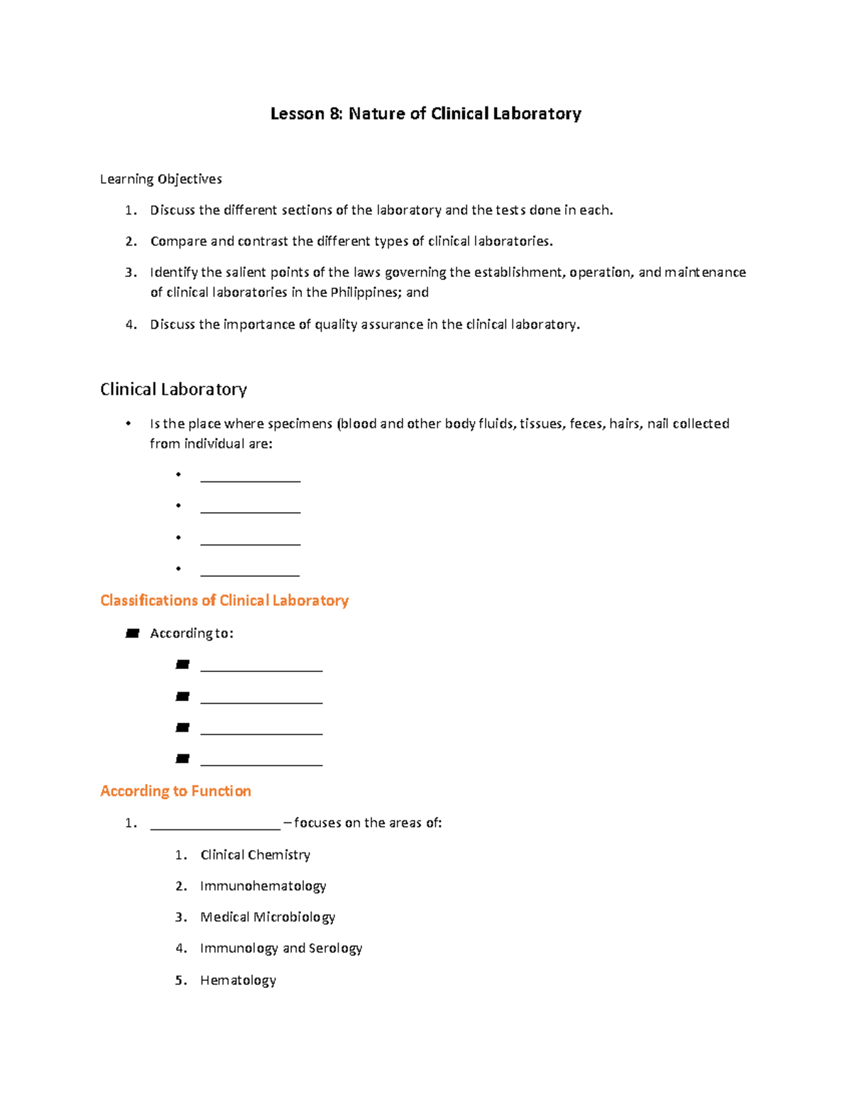Lesson 8 - Nature of Clinical Laboratory - Lesson 8: Nature of Clinical ...