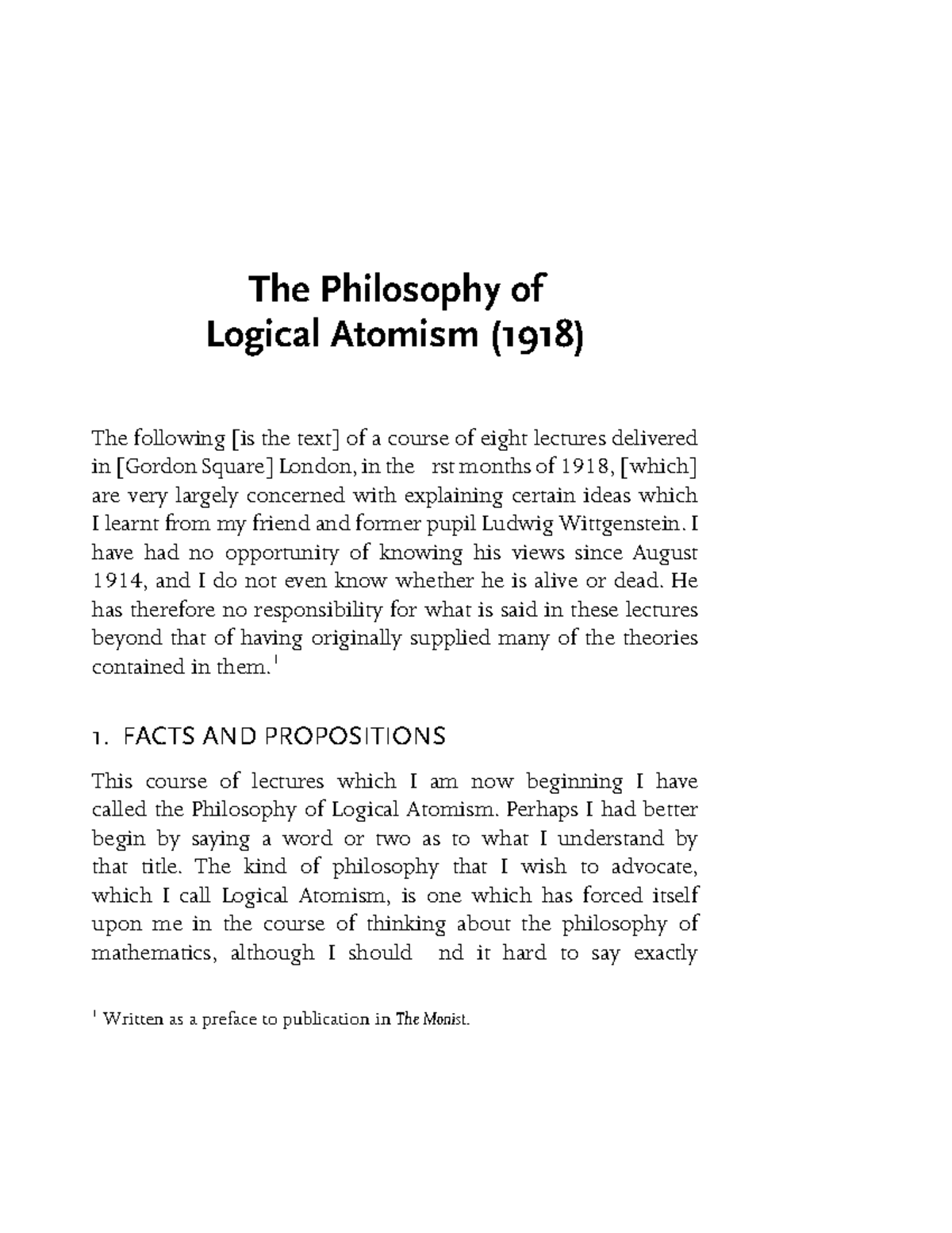 PHIL 101: Lecture Notes on Logical Atomism by Russell - Studocu