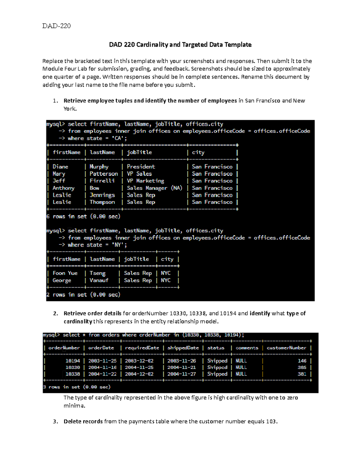 DAD 220 Module 4-2, Cardinality and Targeted Data - DAD- DAD 220 ...