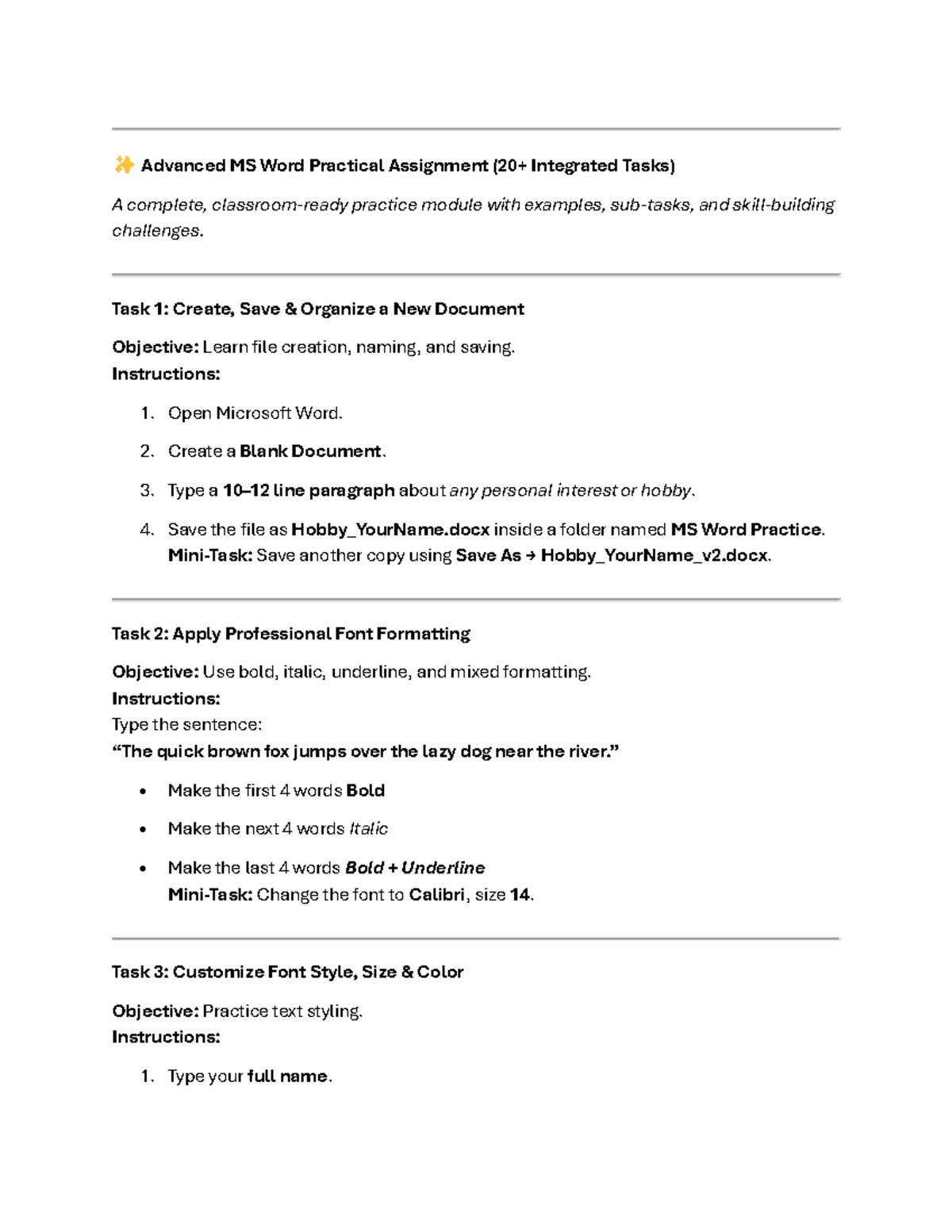 Advanced MS Word Practical Assignment (MSWORD 101) - Complete Guide ...