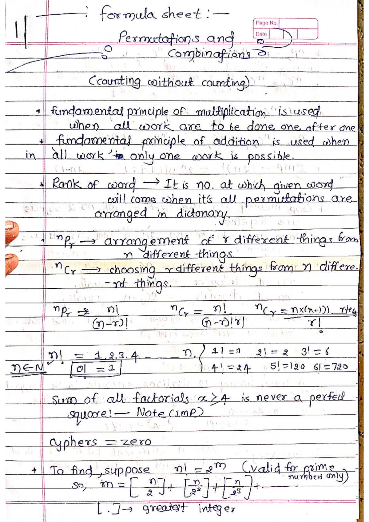 P&c - Ddd - formula Page No. Permutations and Date 0 combinations ...