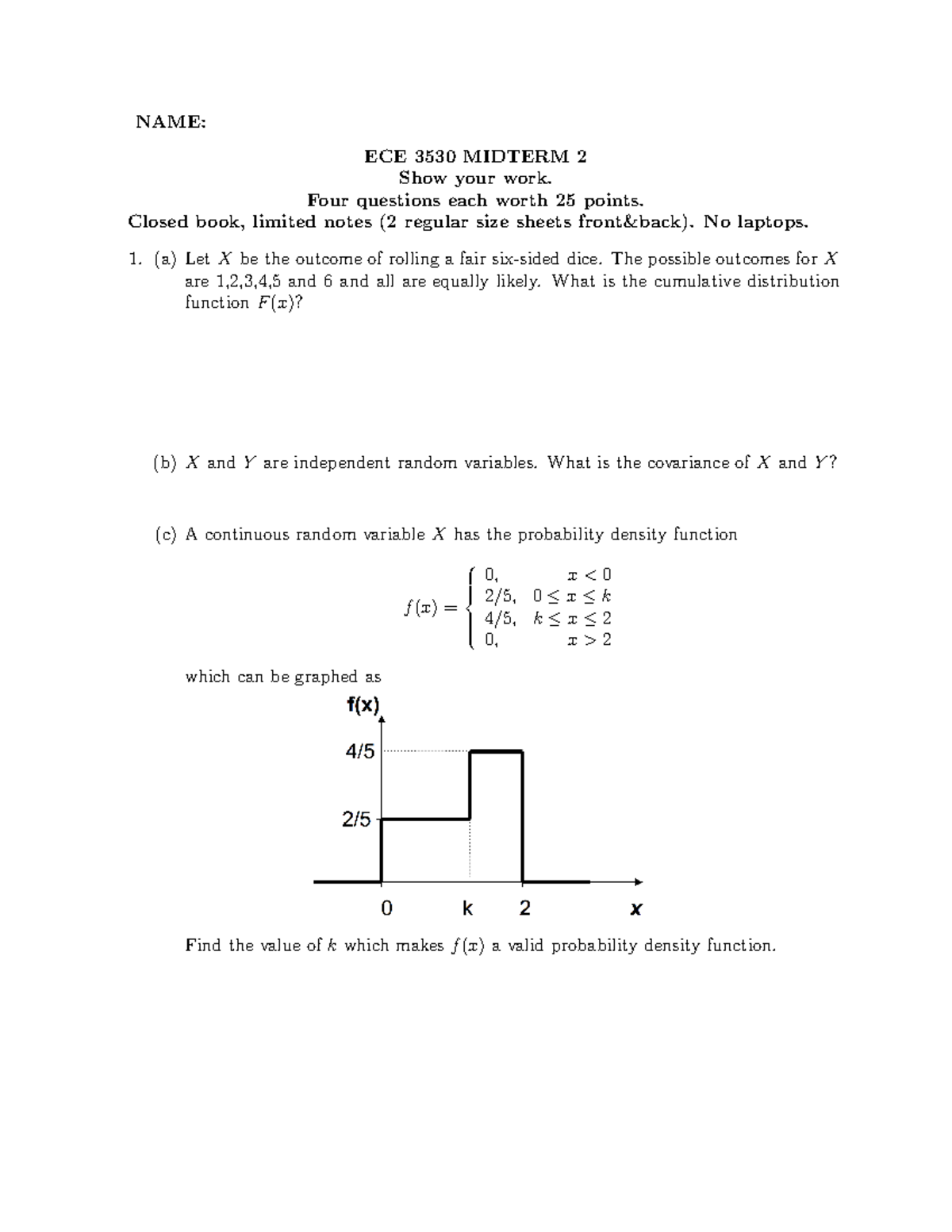 ECE3530Practice Exam 2Midterm 2 - NAME: ECE 3530 MIDTERM 2 Show your ...
