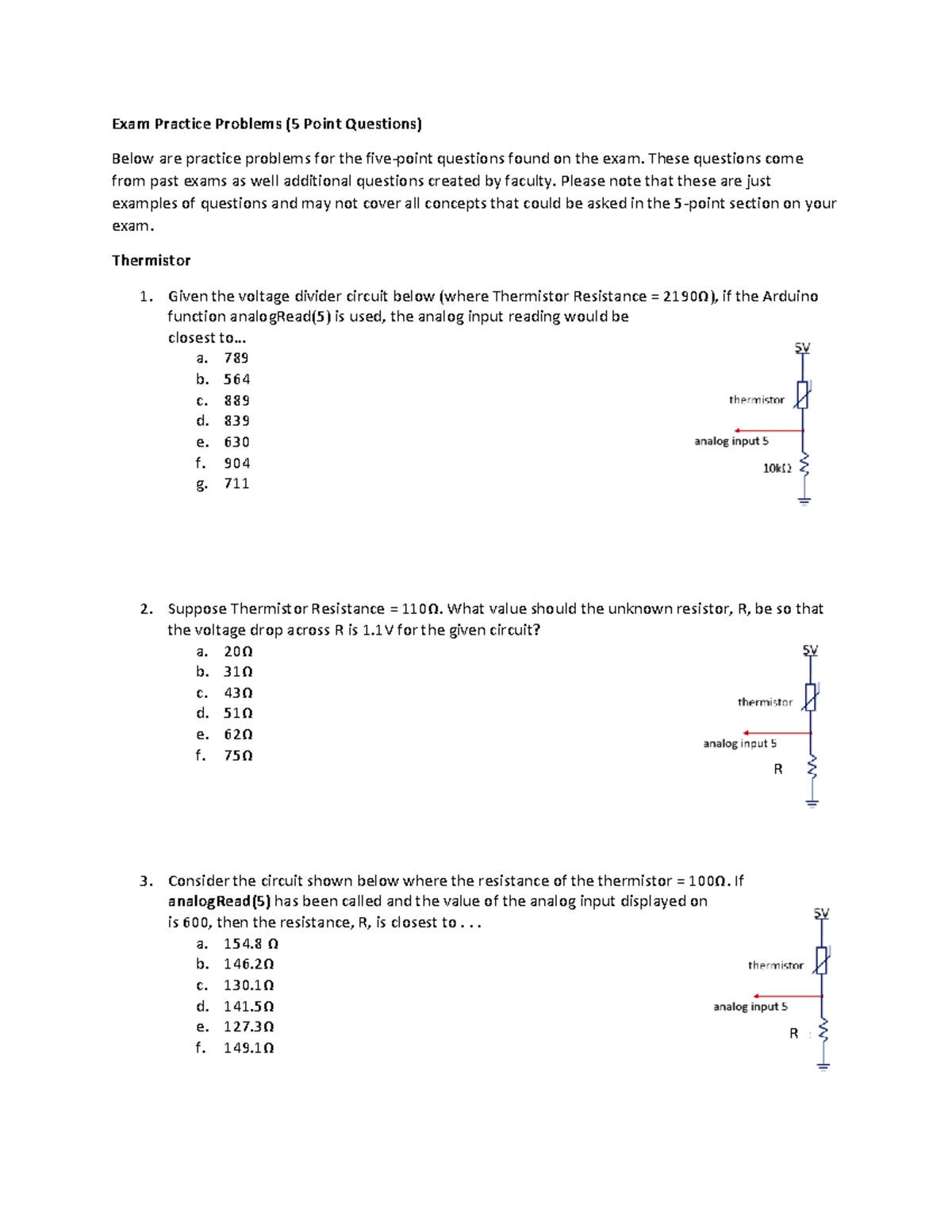10 Five Point Exam 1 - Exam Practice Problems (5 Point Questions) Below ...