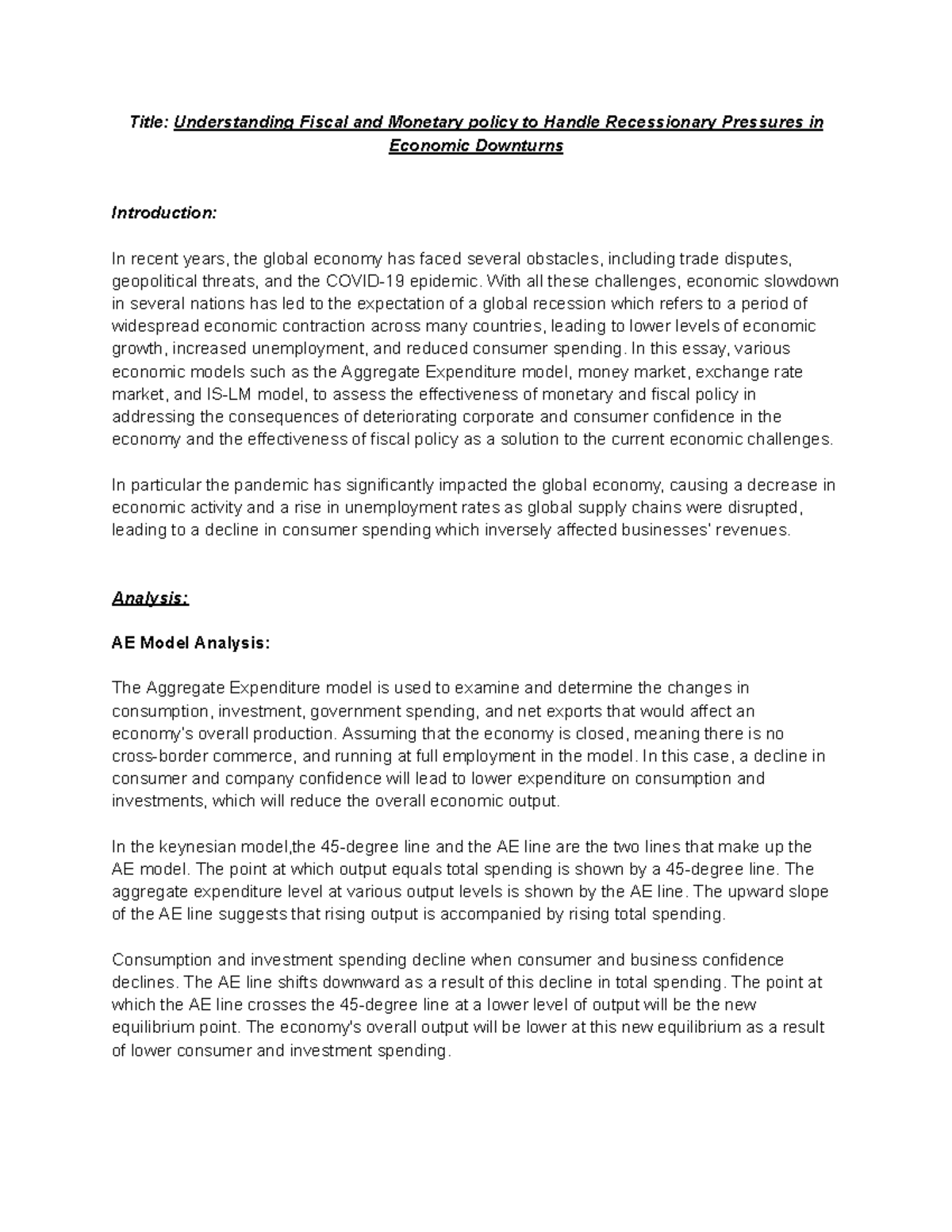 A3 Macro - Title: Understanding Fiscal and Monetary policy to Handle ...