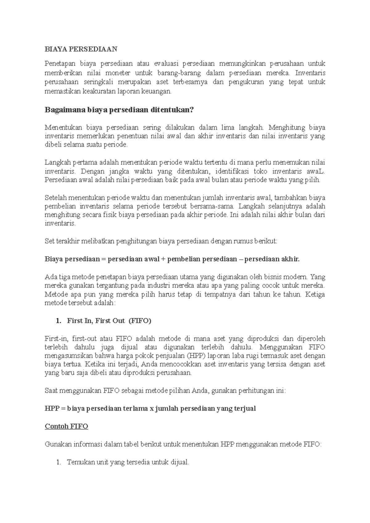 Biaya dan Model Persediaan: Metode FIFO, LIFO, & Rata-rata Tertimbang ...