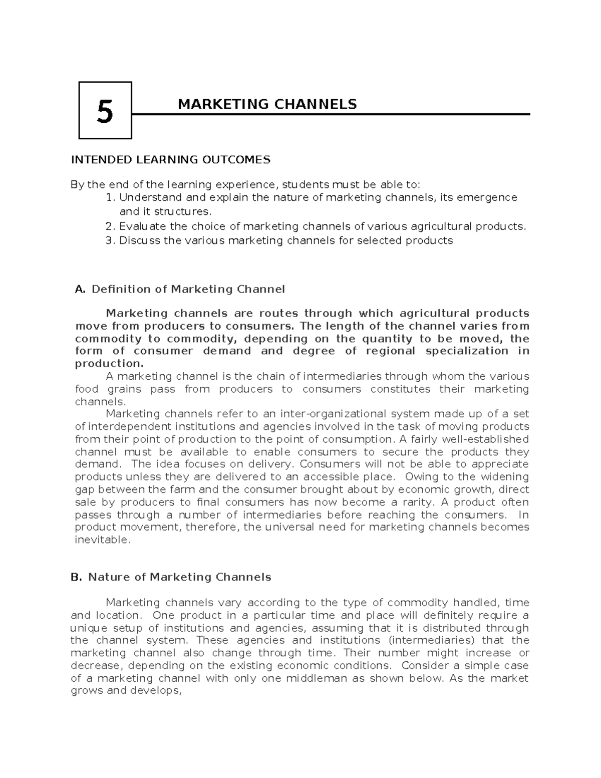 5- Marketing- Channels - MARKETING CHANNELS INTENDED LEARNING OUTCOMES ...