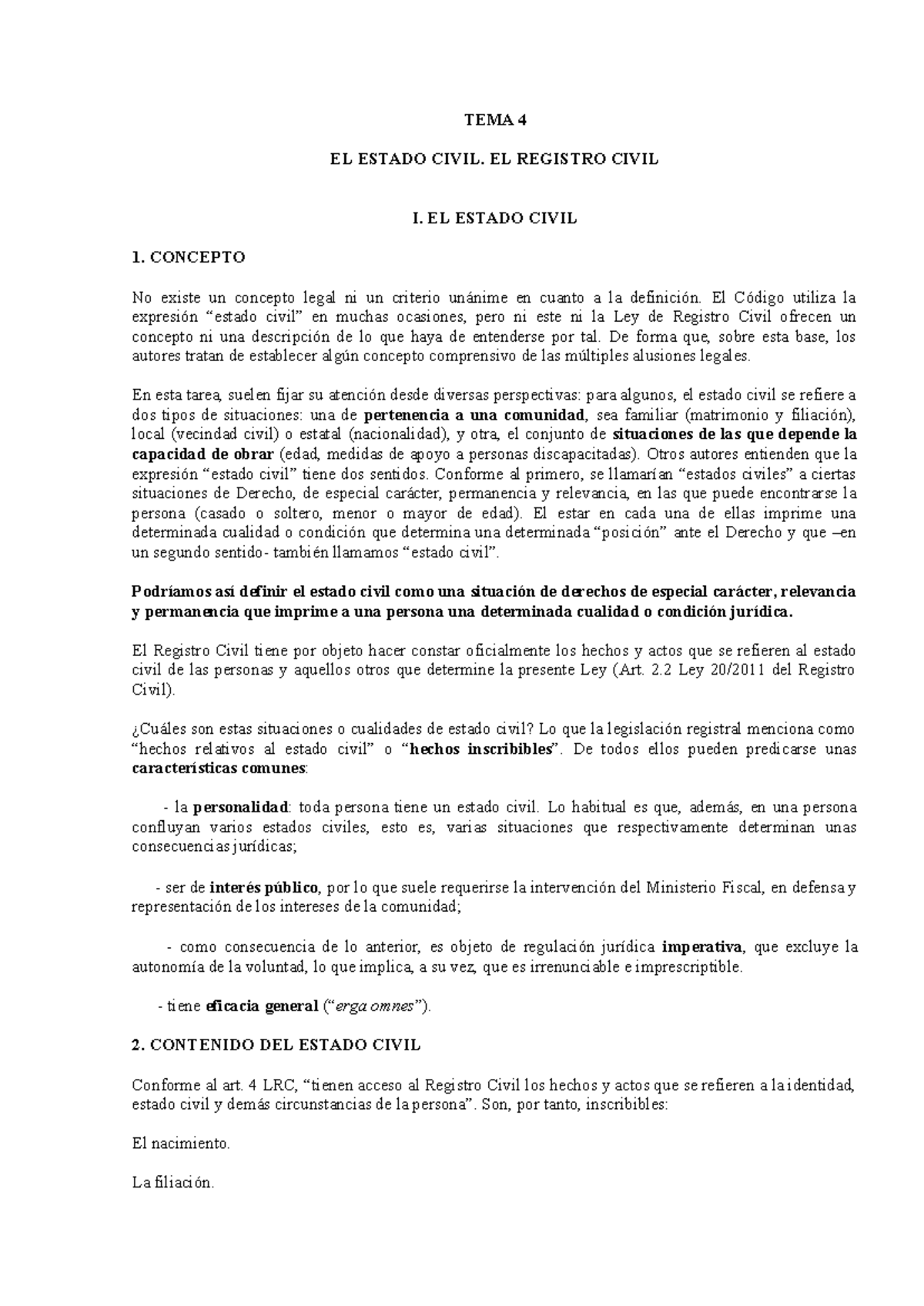 TEMA 4: EL ESTADO CIVIL Y EL REGISTRO CIVIL - ANÁLISIS Y CONCEPTOS ...
