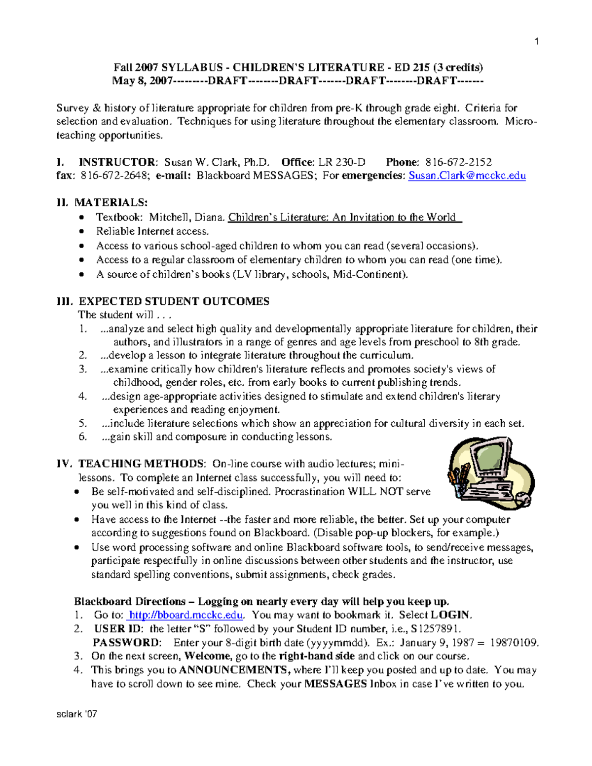 Chil lit syllabus - Children's Literature - Fall 2007 SYLLABUS ...