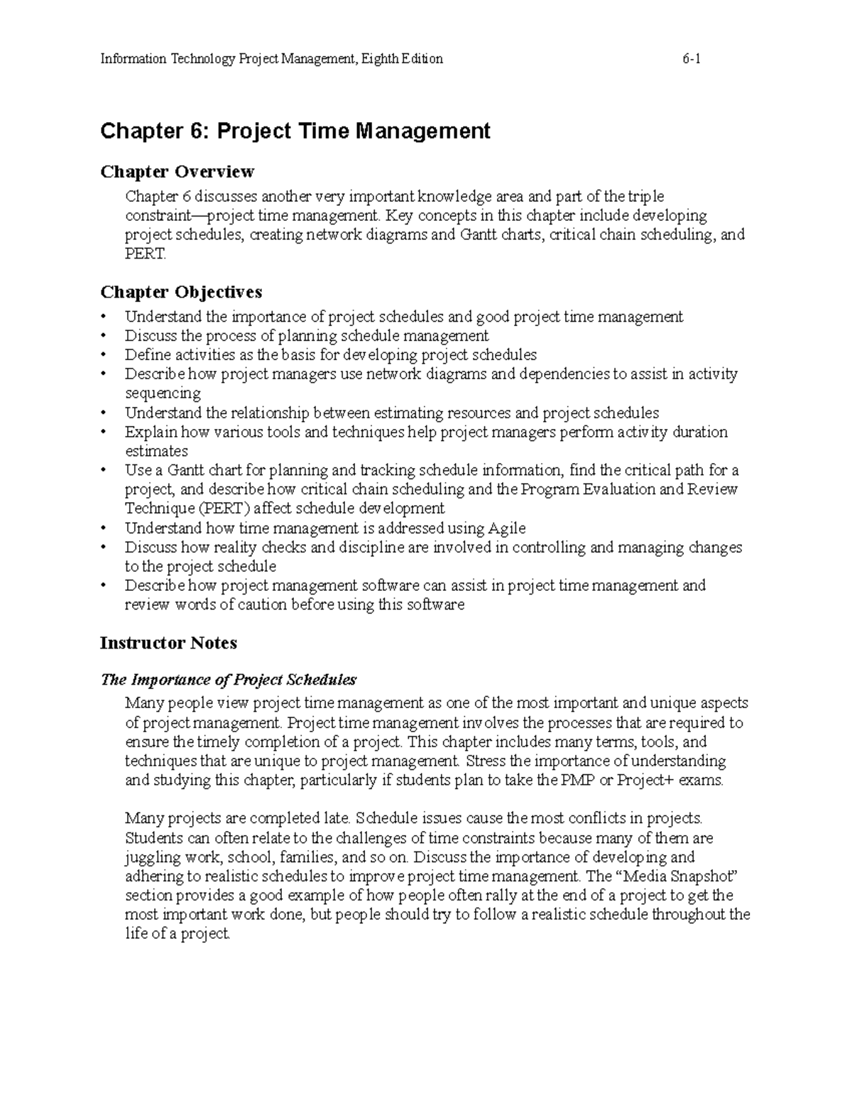 IT Project Management (ITPM) - Chapter 6: Project Time Management Overview - Studocu