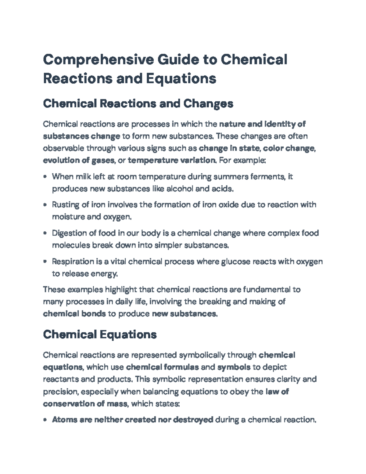 Comprehensive Study of Chemical Reactions & Equations (CHEM 101) - Studocu