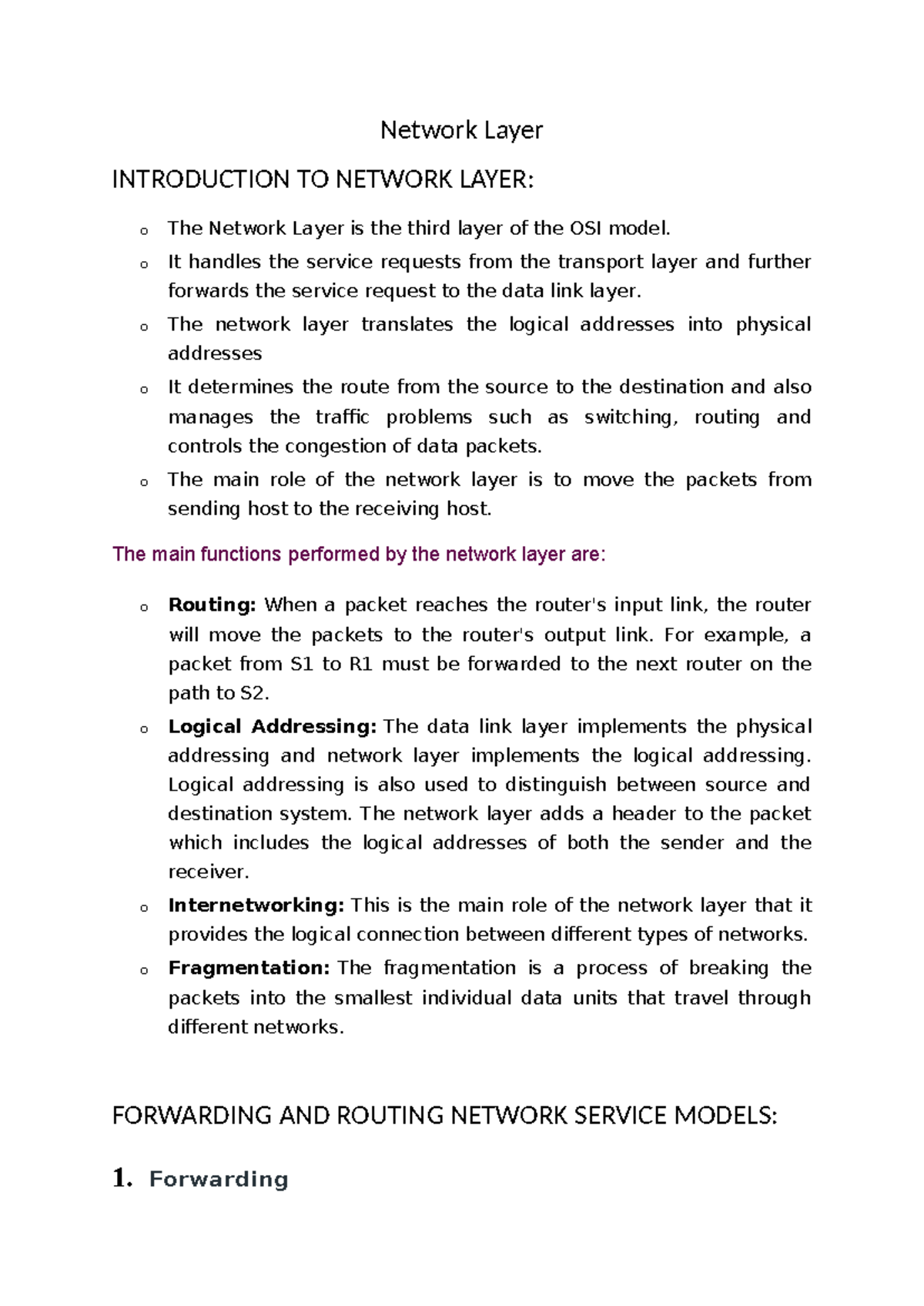 DC Unit 3 - Comprehensive Notes on the Network Layer - Studocu