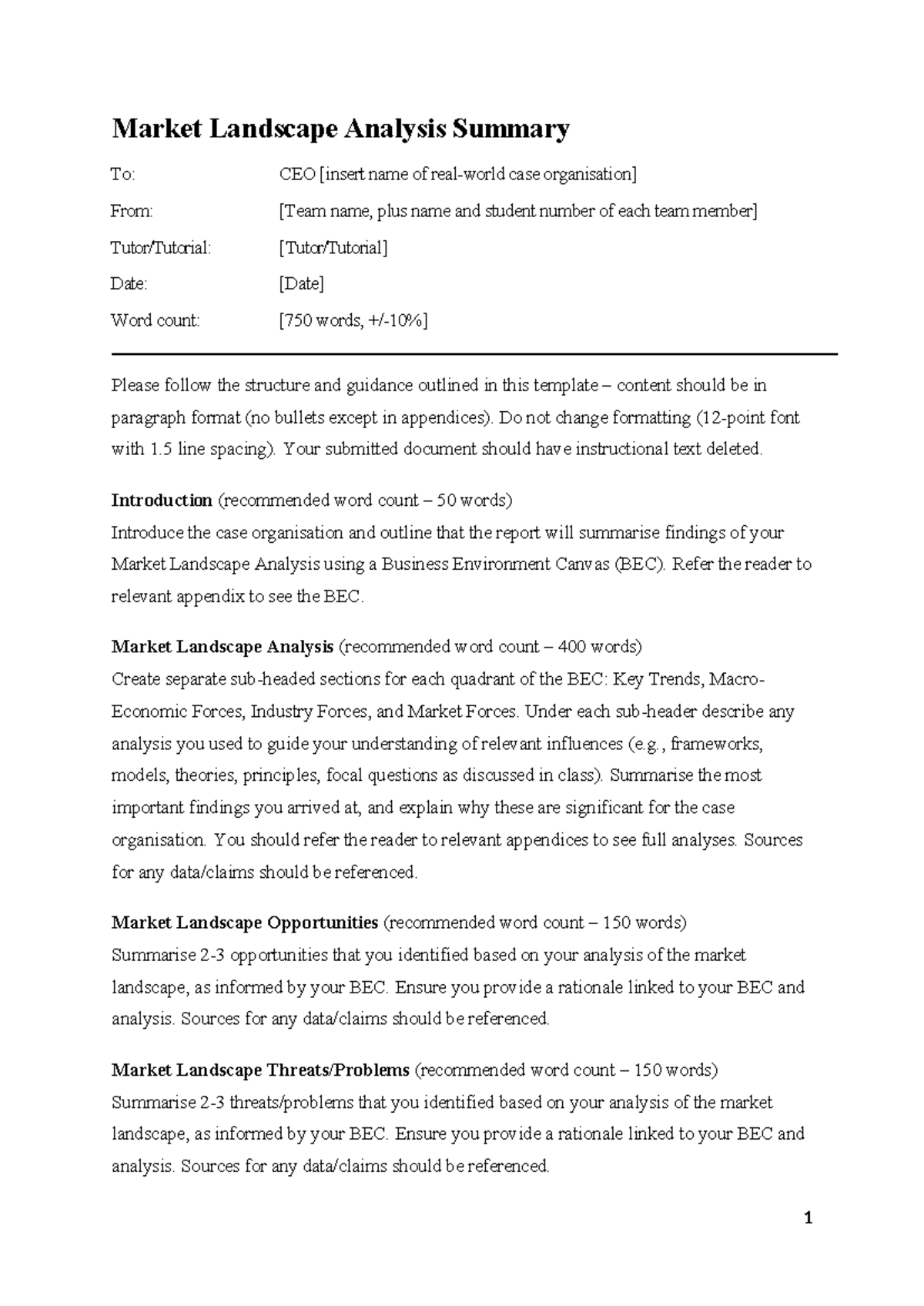 Market Landscape Analysis Summary for CEO - BEC Insights - Studocu
